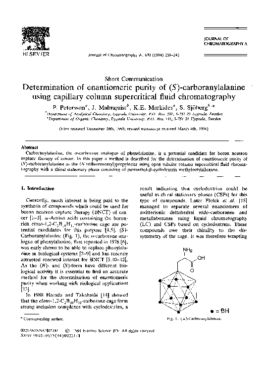 (PDF) Determination of enantiomeric purity of (S)-carboranylalanine ...