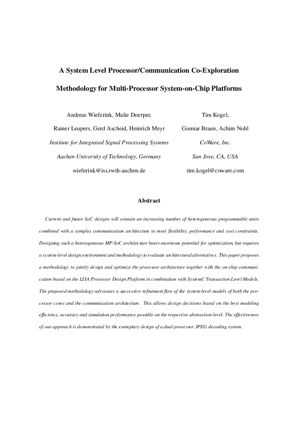 (PDF) A system level processor/communication co-exploration methodology for multi-processor ...