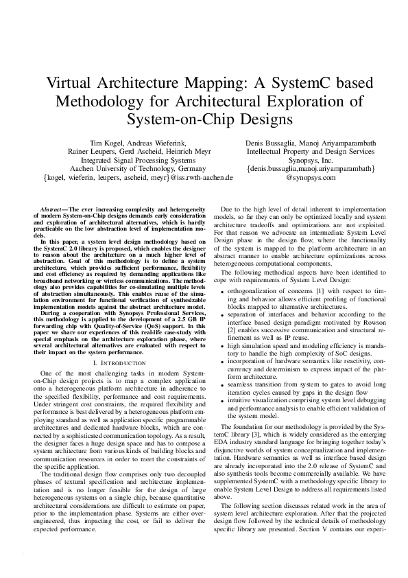 Pdf Virtual Architecture Mapping A Systemc Based Methodology For