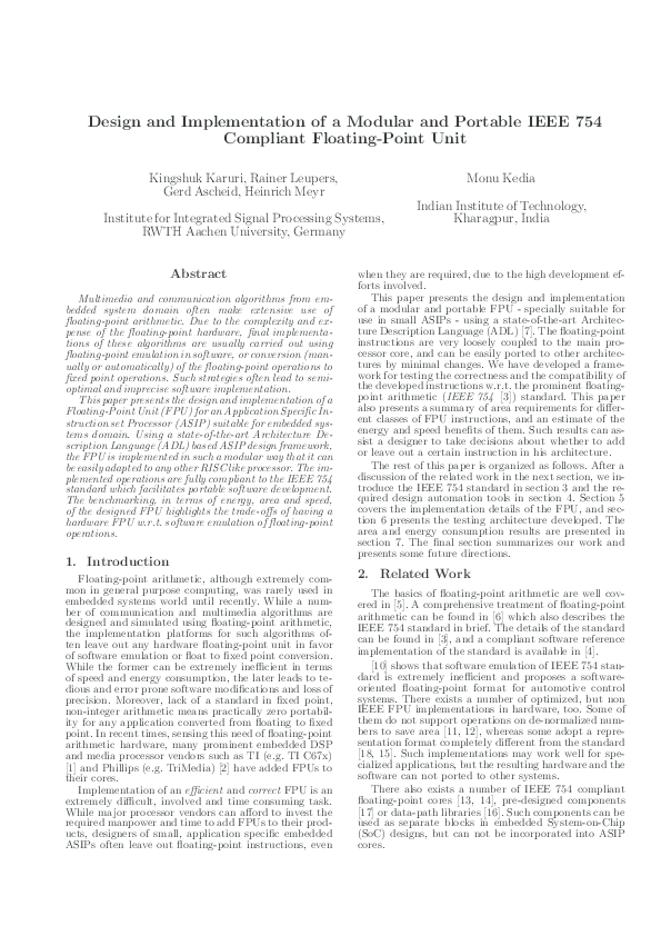 (PDF) Design and Implementation of a Modular and Portable IEEE 754 Compliant Floating-Point Unit