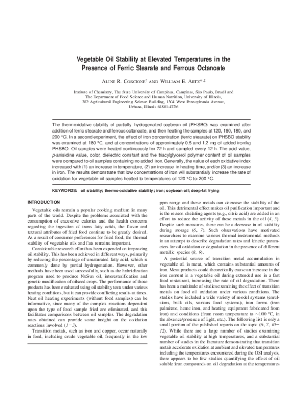 (PDF) Vegetable Oil Stability at Elevated Temperatures in the Presence ...