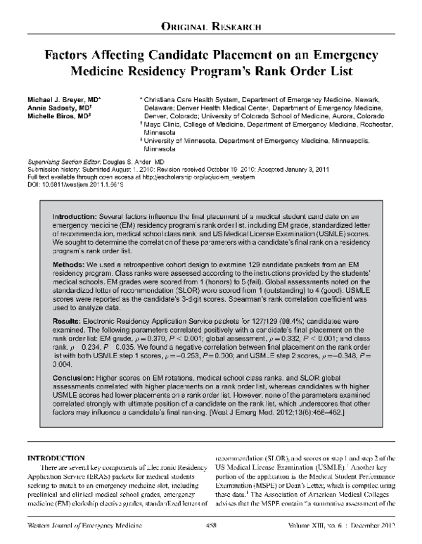(PDF) Factors Affecting Candidate Placement on an Emergency Medicine ...