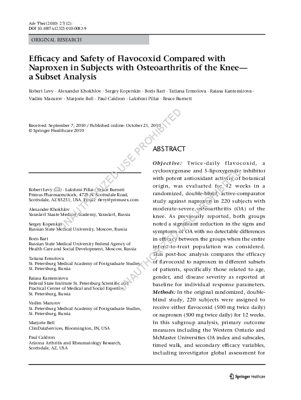 (PDF) Efficacy and safety of flavocoxid compared with naproxen in ...