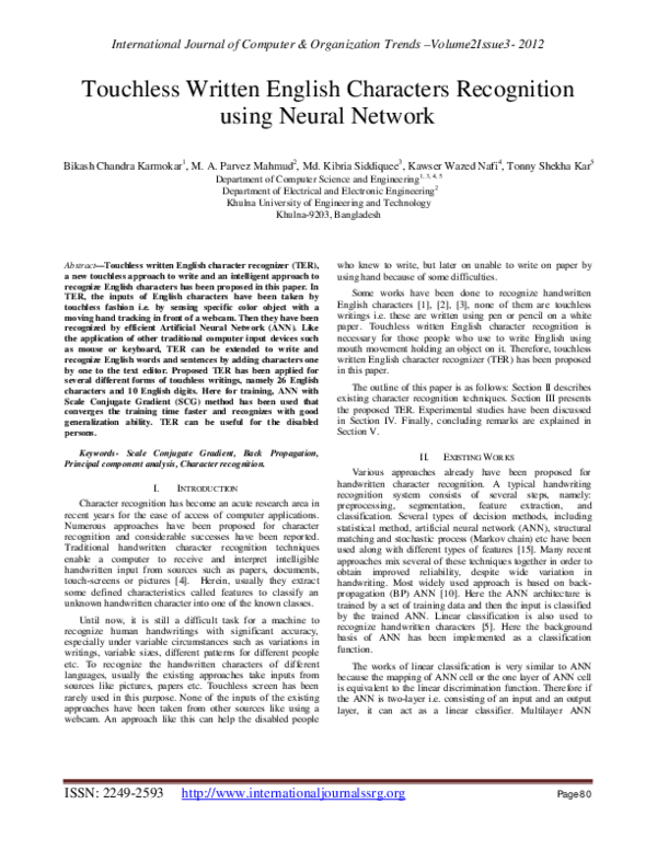 (PDF) Touchless Written English Characters Recognition using Neural Network