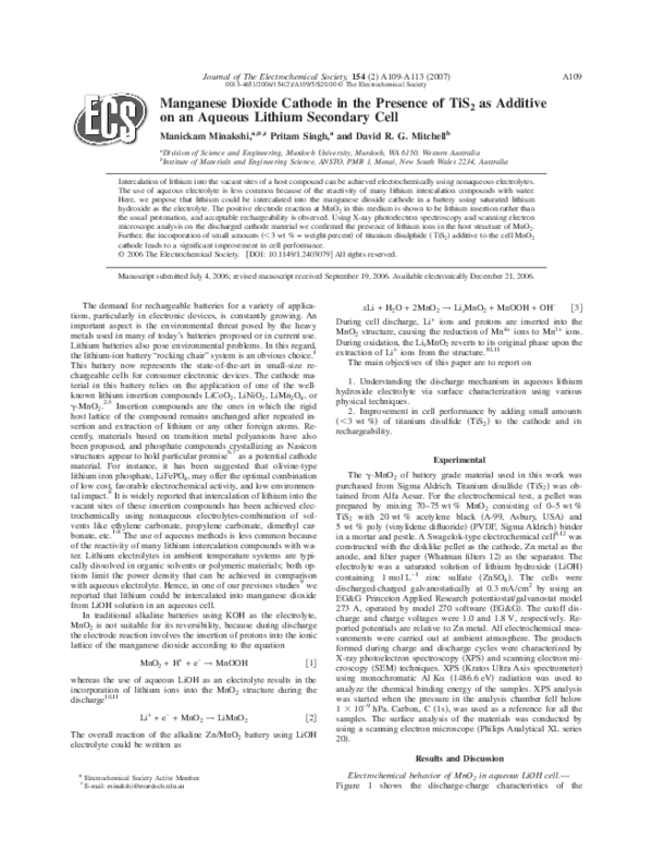 (PDF) Manganese Dioxide Cathode in the Presence of TiS[sub 2] as ...