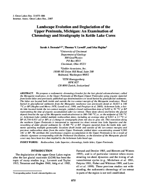 (PDF) Landscape Evolution and Deglaciation of the Upper Peninsula ...