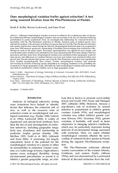 Pdf Does Morphological Variation Buffer Against Extinction A Test Using Veneroid Bivalves