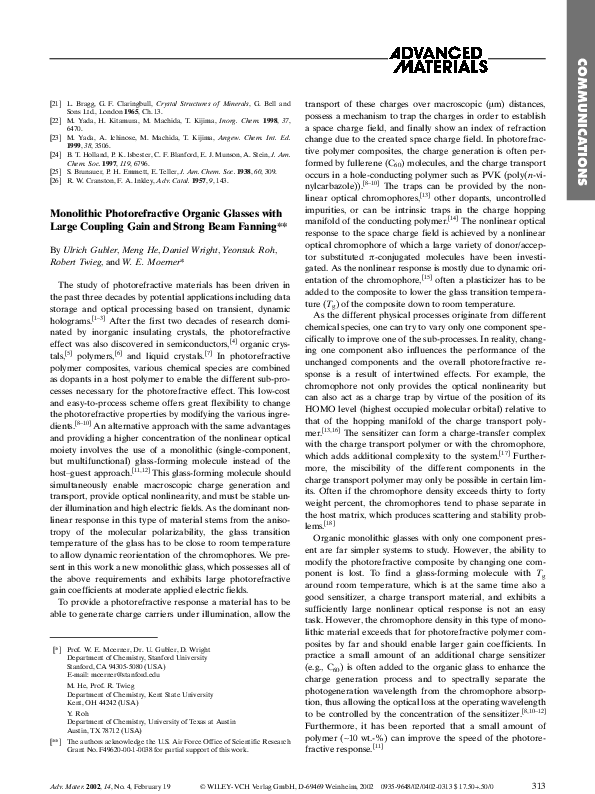 (PDF) Monolithic Photorefractive Organic Glasses with Large Coupling ...