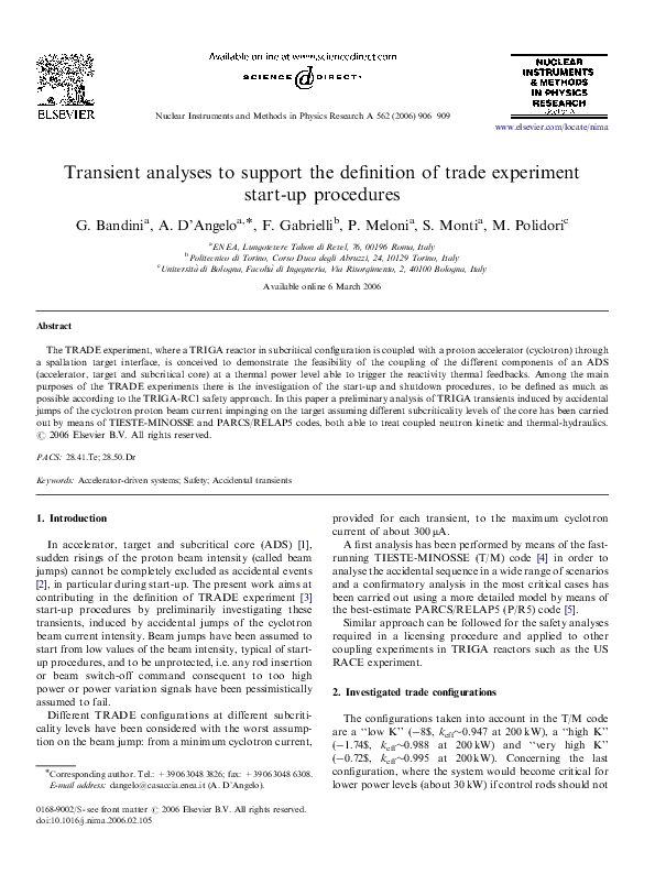 (PDF) Transient analyses to support the definition of trade experiment ...