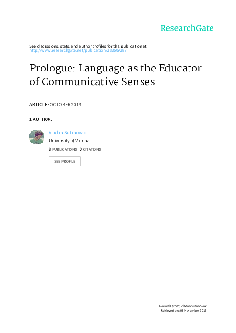 (PDF) Prologue: Language as the Educator of Communicative Senses