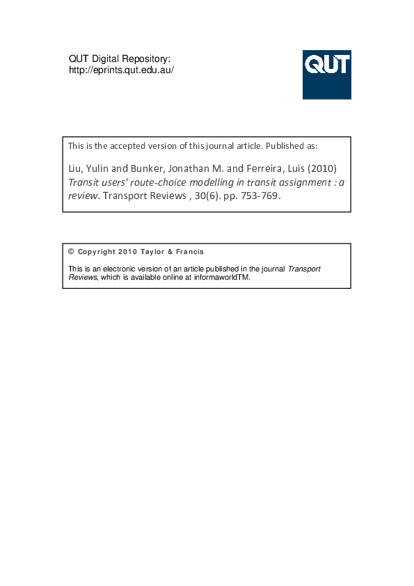 Pdf Transit Users Route Choice Modelling In Transit Assignment A Review