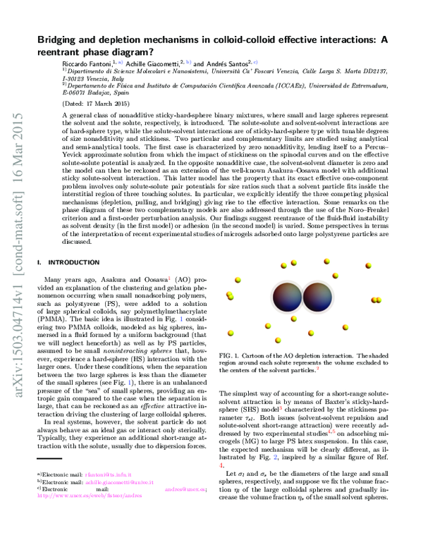 (PDF) Bridging and depletion mechanisms in colloid-colloid effective interactions: A reentrant ...