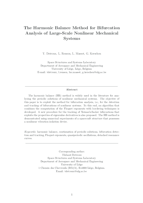 (PDF) The harmonic balance method for bifurcation analysis of large-scale nonlinear mechanical ...