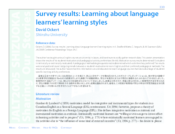 (PDF) Survey results: Learning about language learners’ learning styles