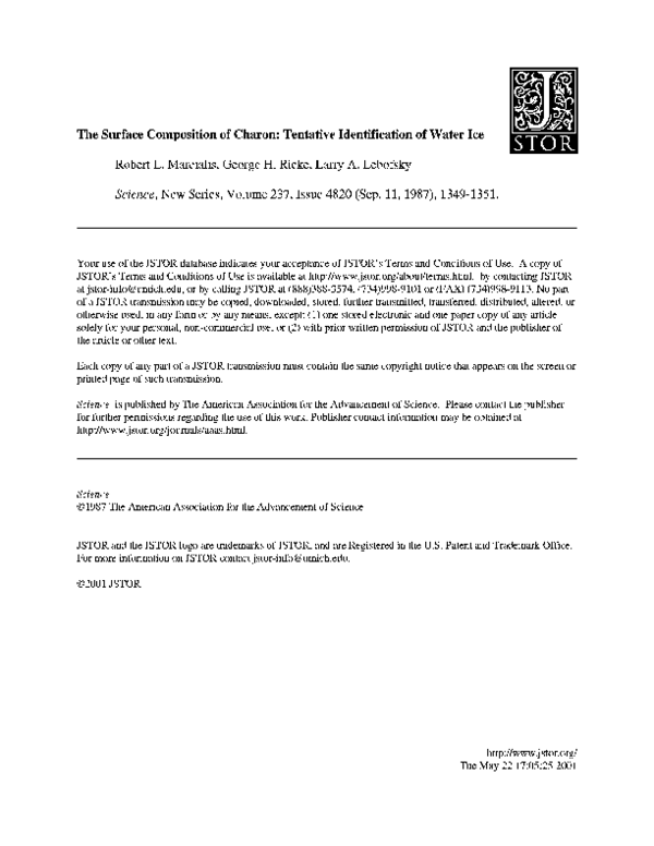 (PDF) The Surface Composition of Charon: Tentative Identification of ...