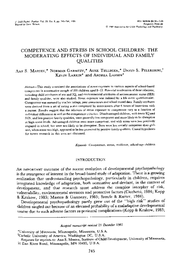 (PDF) COMPETENCE AND STRESS IN SCHOOL CHILDREN: THE MODERATING EFFECTS ...