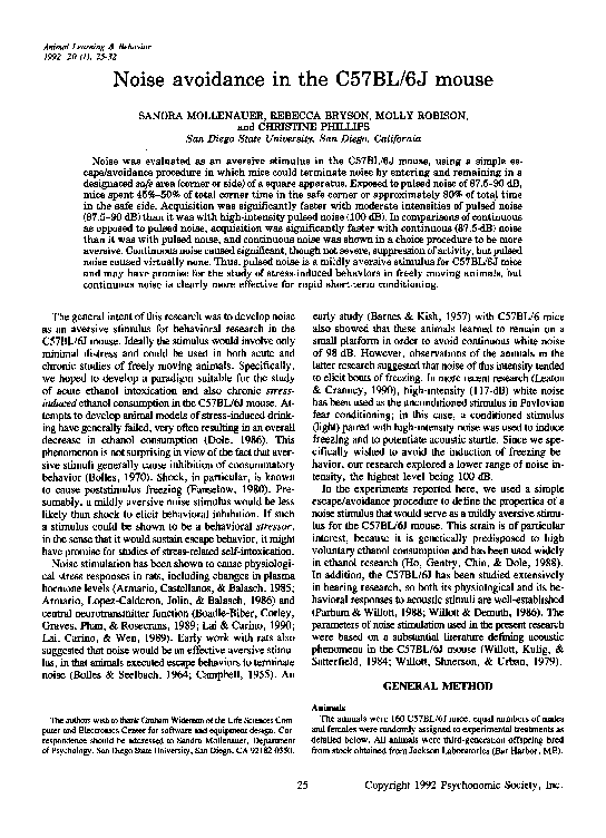 (PDF) Noise avoidance in the C57BL/6J mouse | Christine Phillips ...