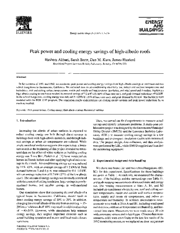 (PDF) Peak power and cooling energy savings of high-albedo roofs
