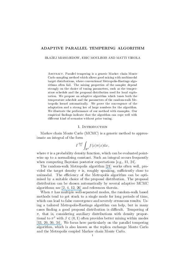 Pdf An Adaptive Parallel Tempering Algorithm