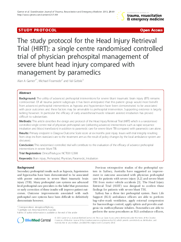 (PDF) The study protocol for the Head Injury Retrieval Trial (HIRT): a ...