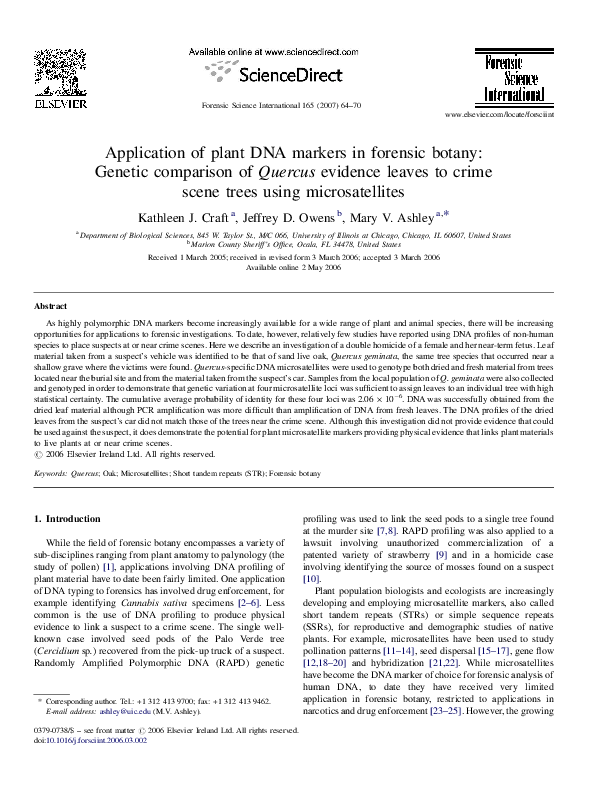 (PDF) Application of plant DNA markers in forensic botany: Genetic ...
