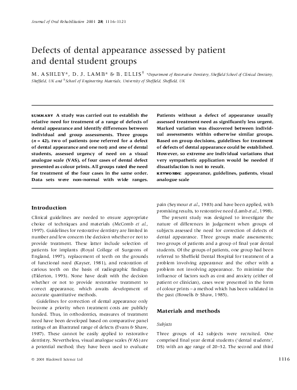 (PDF) Defects of dental appearance assessed by patient and dental ...