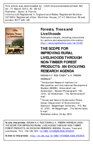 (PDF) THE SCOPE FOR IMPROVING RURAL LIVELIHOODS THROUGH NON-TIMBER ...