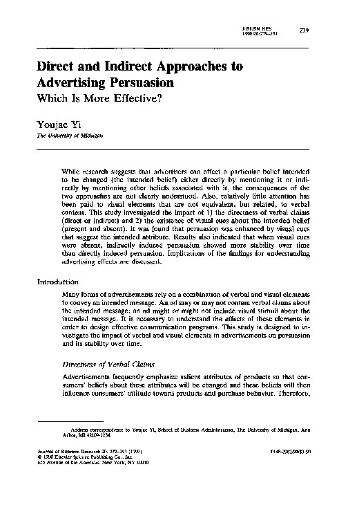 (PDF) Direct and indirect approaches to advertising persuasion