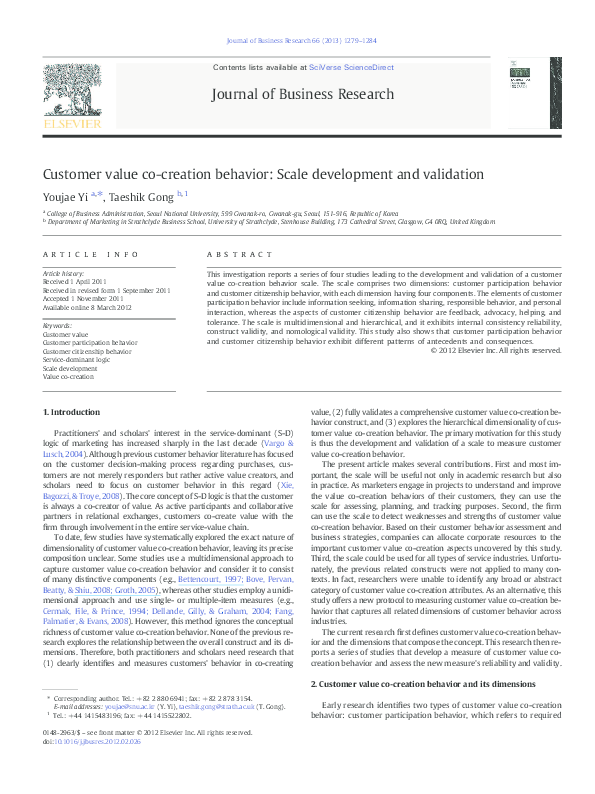 (PDF) Customer value co-creation behavior: Scale development and validation