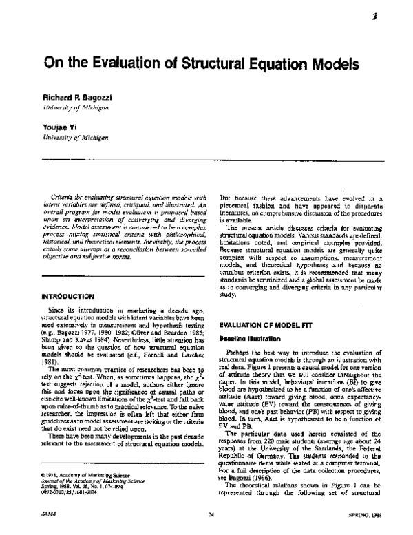 (PDF) On the evaluation of structural equation models