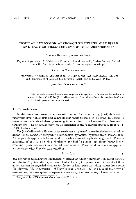 (PDF) Central extension approach to integrable field and lattice-field ...