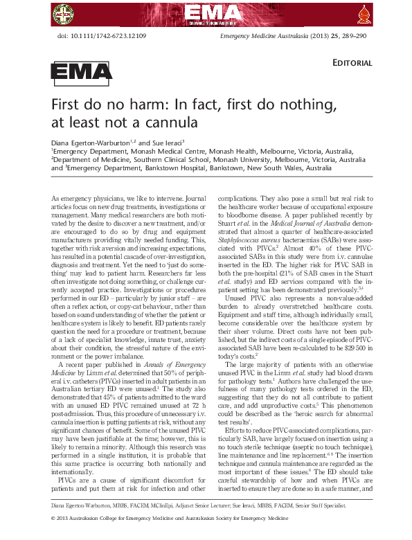 (PDF) First do no harm: In fact, first do nothing, at least not a ...