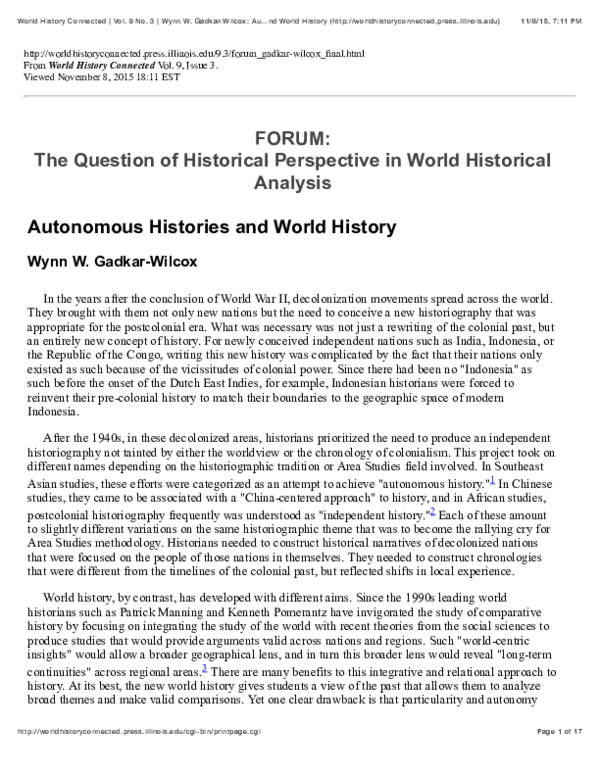 (PDF) Autonomous Histories and World History