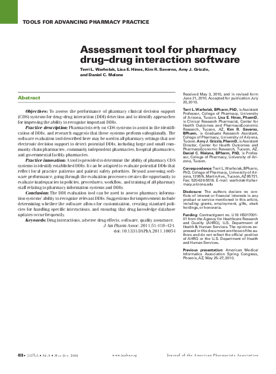 (PDF) Assessment tool for pharmacy drug–drug interaction software