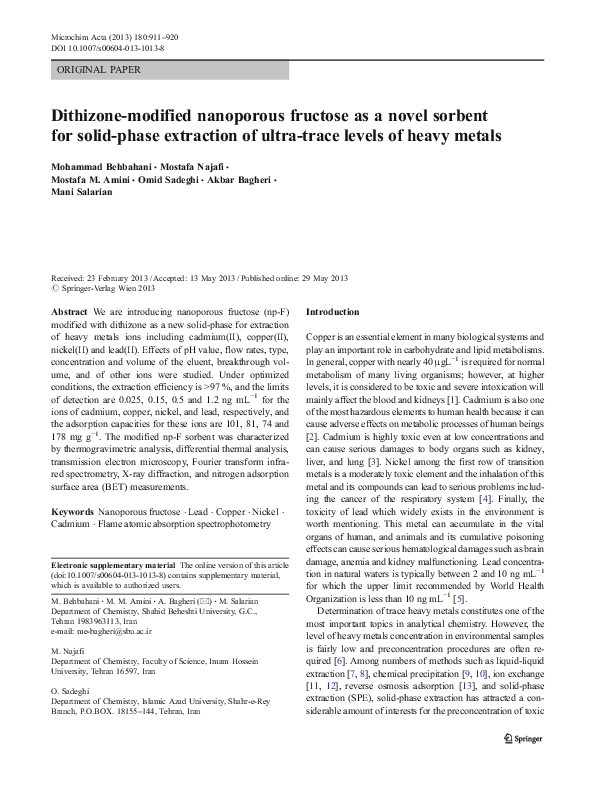 (PDF) Dithizone-modified nanoporous fructose as a novel sorbent for ...