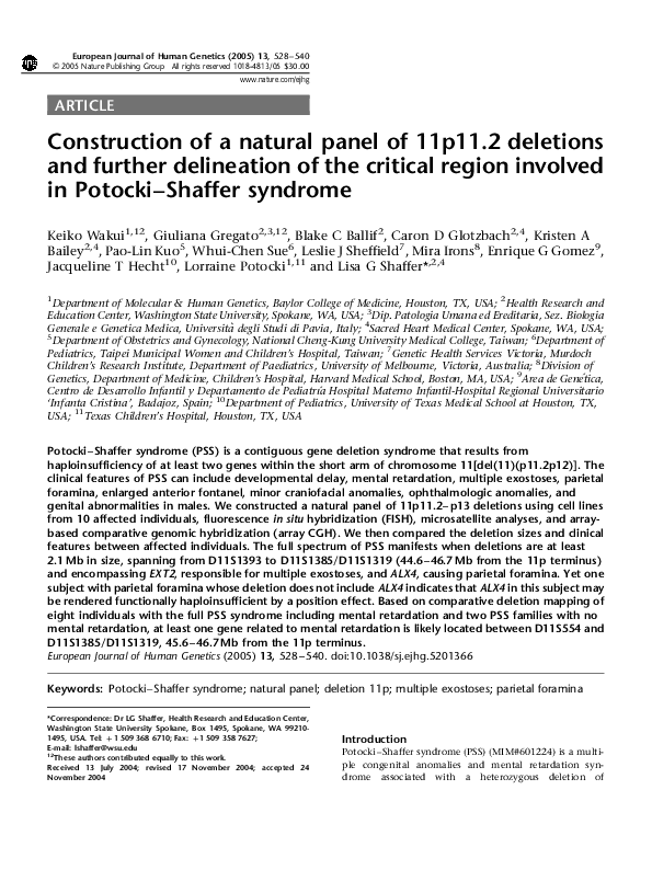 (PDF) Construction of a natural panel of 11p11.2 deletions and further ...