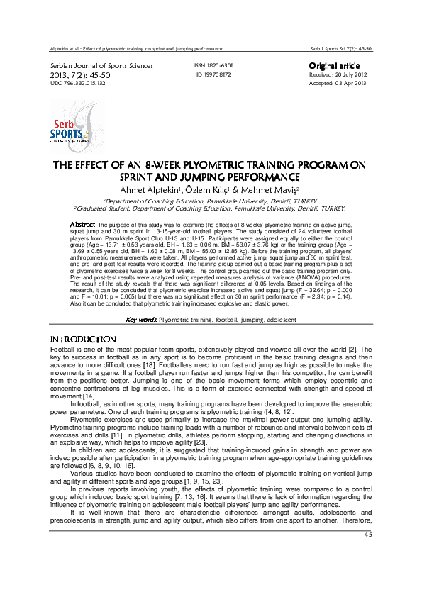 (PDF) The effect of an 8 week plyometric training program on sprint and jumping performance