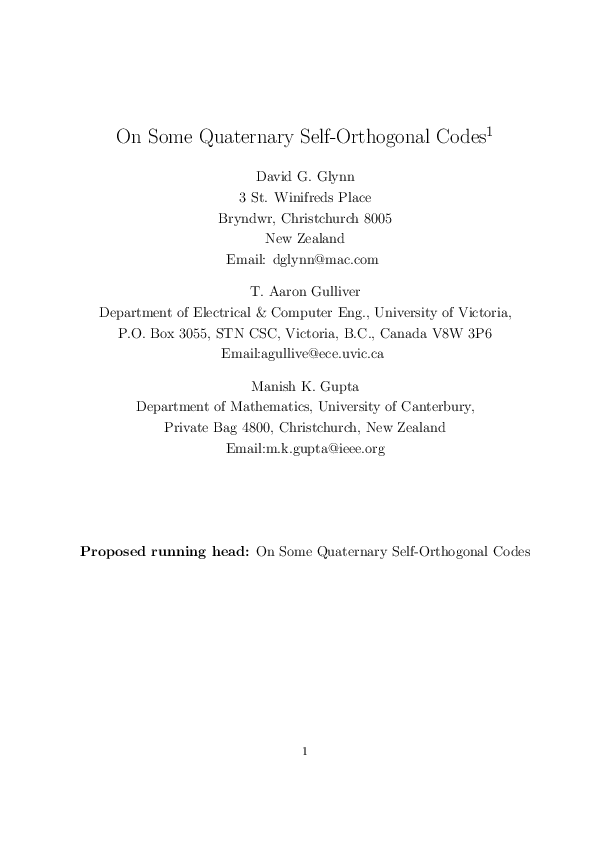 Pdf On Some Quaternary Self Orthogonal Codes