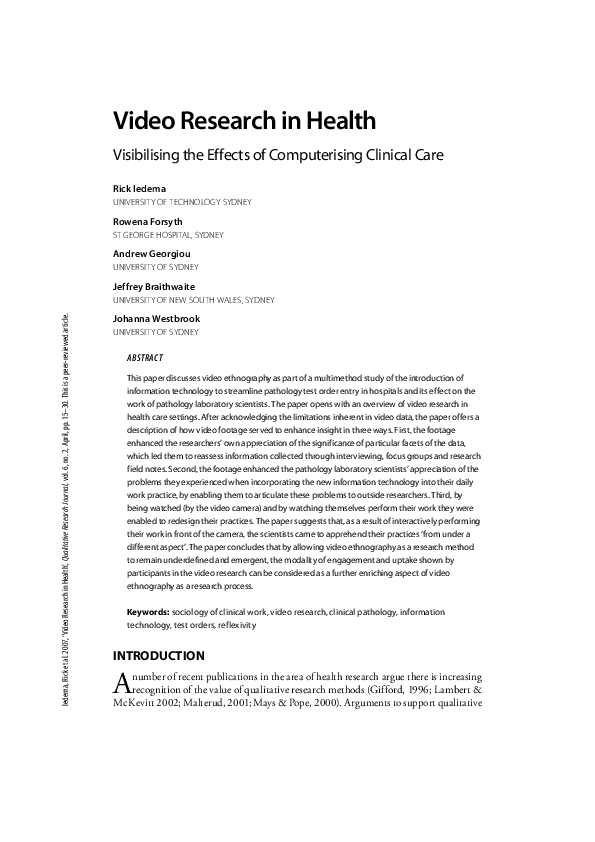 (PDF) Video Research in Health