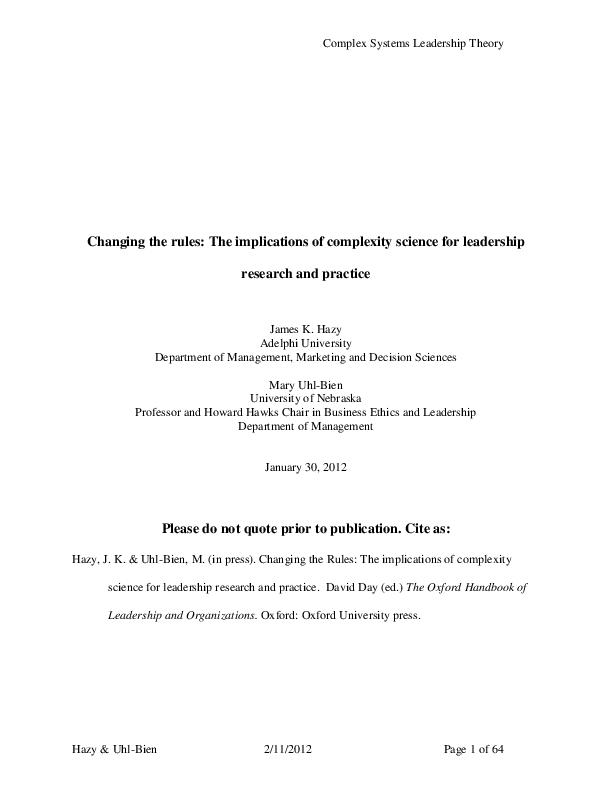 (PDF) Changing the rules: The implications of complexity science for ...