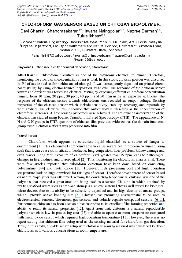 (PDF) Chloroform Gas Sensor Based on Chitosan Biopolymer