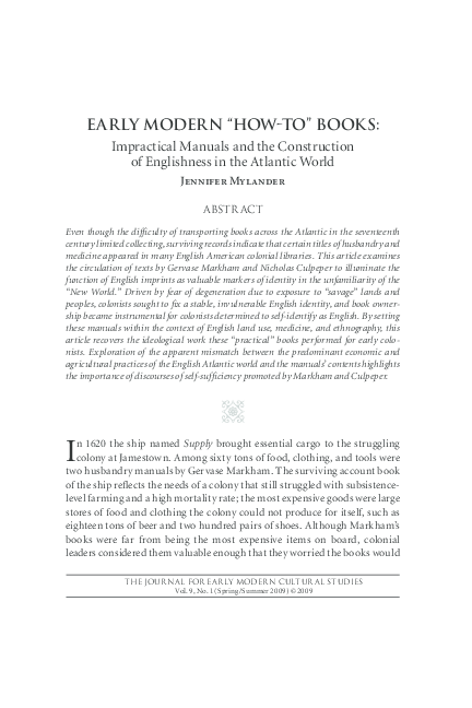 (PDF) Early Modern "How-To" Books: Impractical Manuals and the ...
