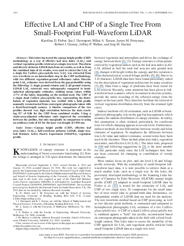 (PDF) Effective LAI and CHP of a Single Tree From Small-Footprint Full ...