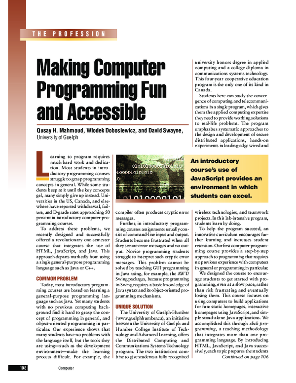 (PDF) Making computer programming fun and accessible