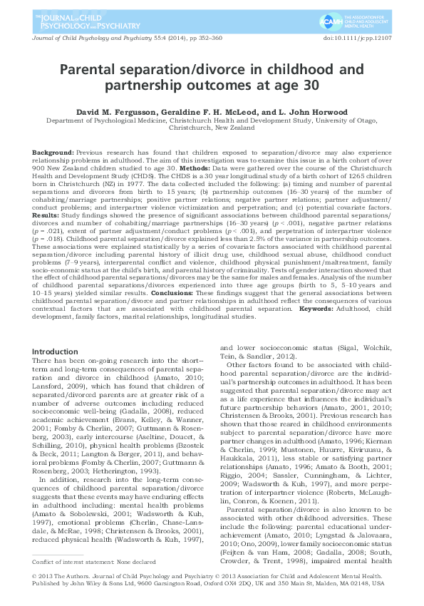 (PDF) Parental separation/divorce in childhood and partnership outcomes ...
