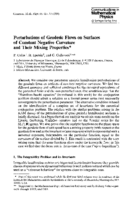 (PDF) Perturbations of geodesic flows on surface of constant negative ...
