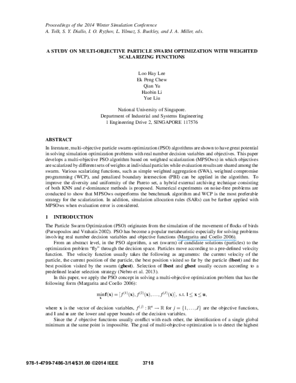 (PDF) A study on multi-objective particle swarm optimization with weighted scalarizing functions