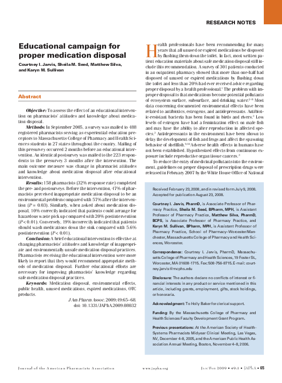 (PDF) Educational campaign for proper medication disposal