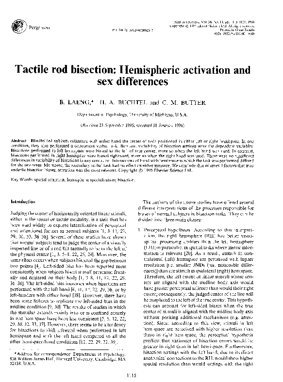 Pdf Tactile Rod Bisection Hemispheric Activation And Sex Differences