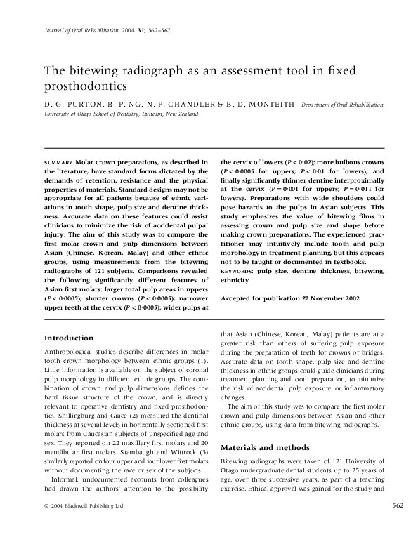 (PDF) The bitewing radiograph as an assessment tool in fixed prosthodontics